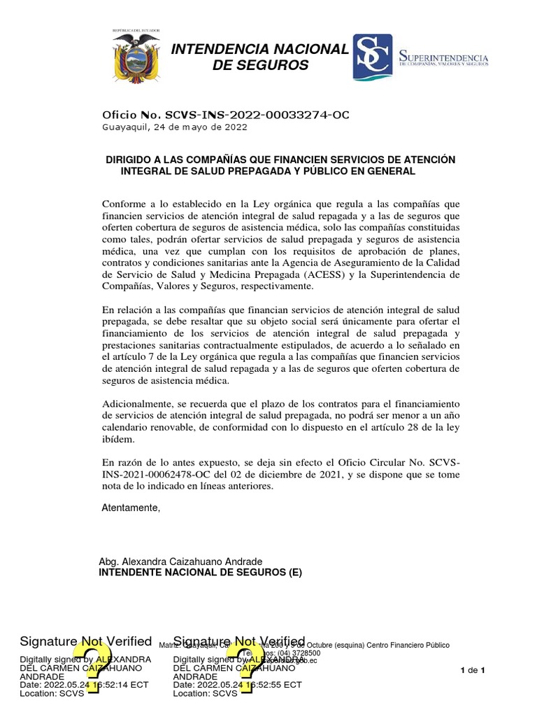 SCVS INS 2022 00033274 OC+Circular+Seguro+Viaje | PDF | Cuidado de la salud | Ciencias de la Salud