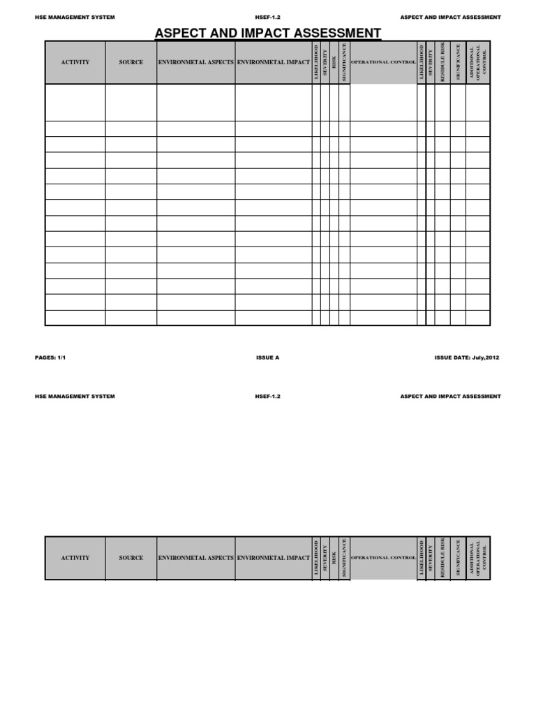 Aspect & Impact Form - 1.2 | PDF | Safety | Risk