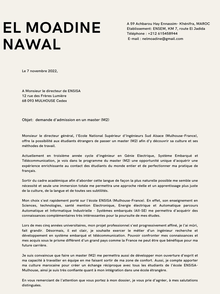 Demande d'admission au master M2 ENSISA | PDF | Master (diplôme ou ...