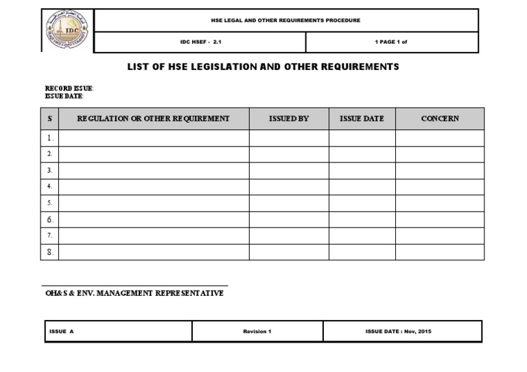 2.1 - List of HSE Legislations | PDF