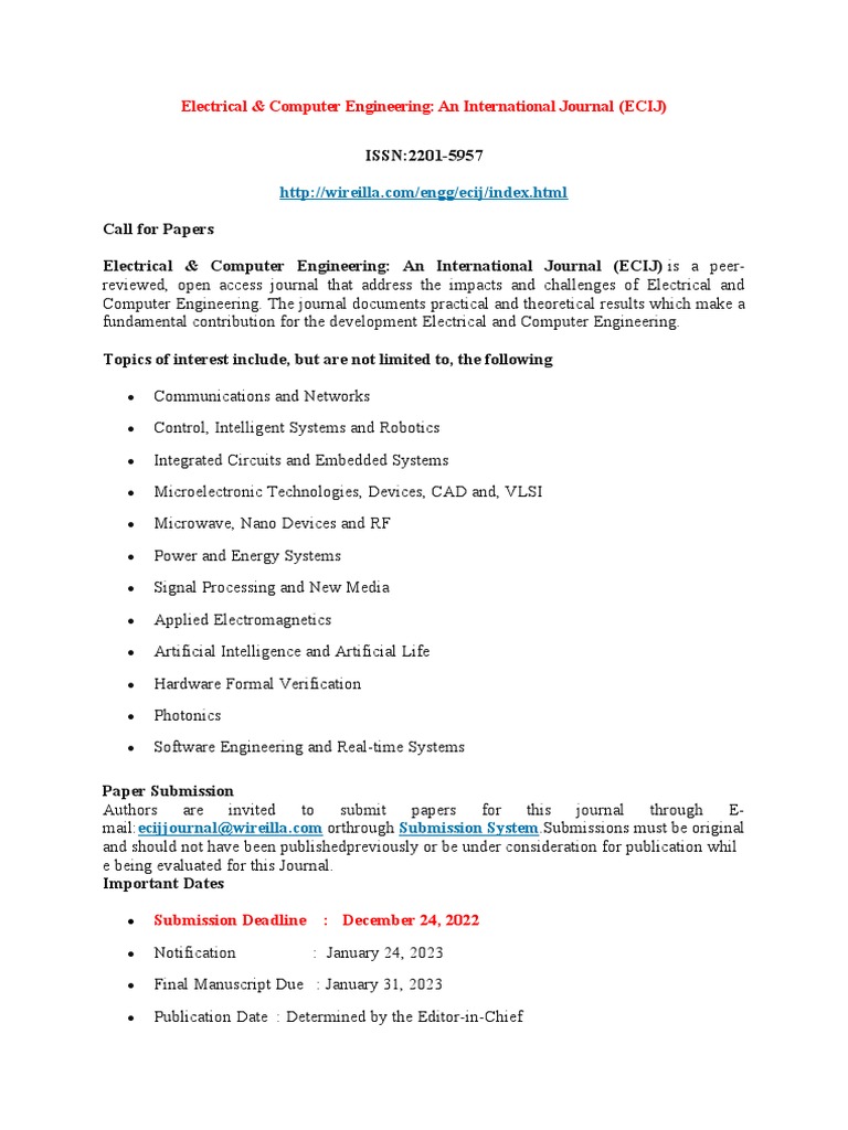 Electrical & Computer Engineering: An International Journal (ECIJ) | PDF
