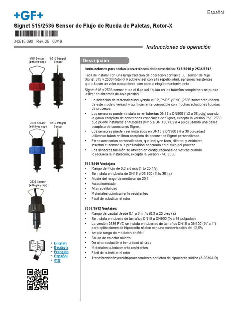 Signet 515-2536 Rotor-X Flow Sensors (Spanish) | PDF | El plastico | Ácido