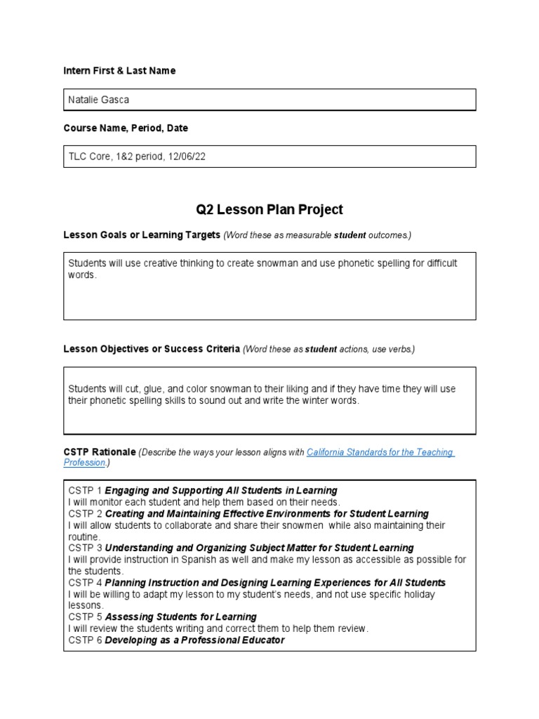 q2 CSTP Lesson Plan Template | PDF | Lesson Plan | Teaching Method