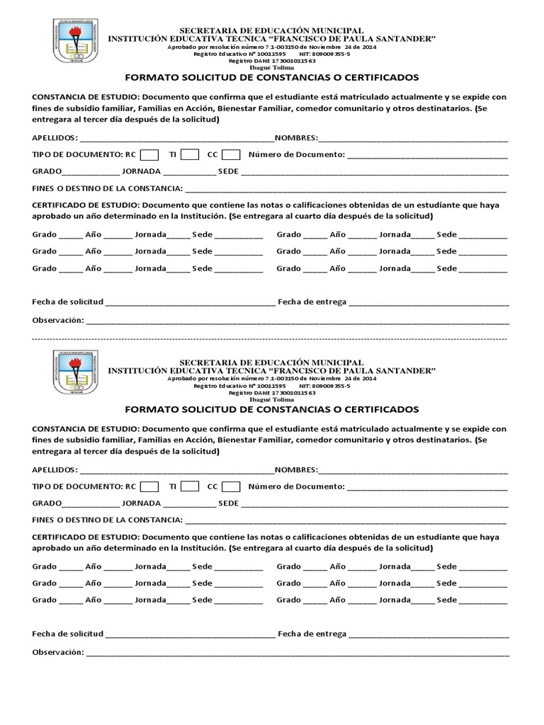 Formato Constancia y Certificados 2018 | PDF