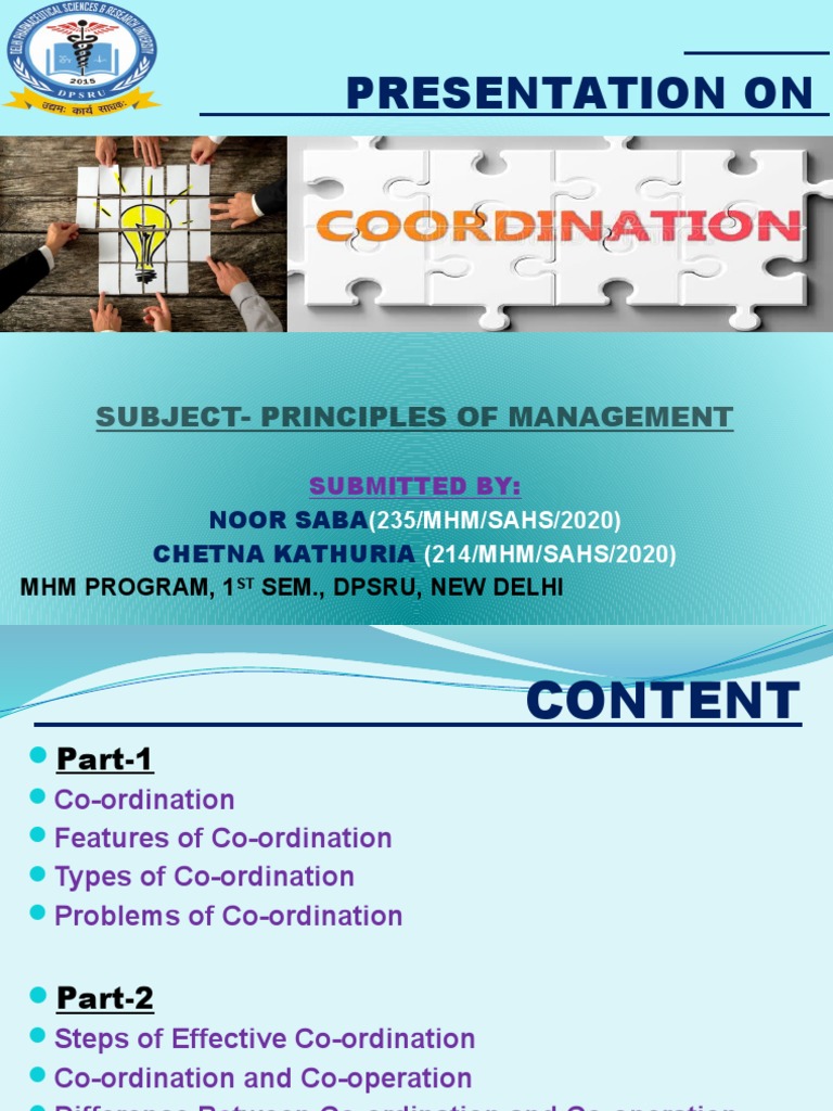 Coordination Ppt Submitted By Noor Saba And Chetna Kathuria Mhm 1 New