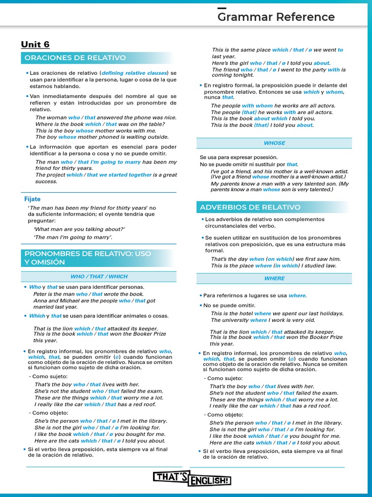 Grammar Reference U6 | PDF