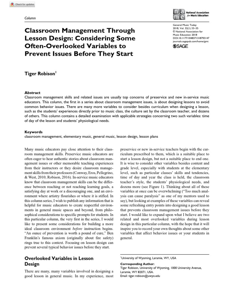 Classroom Management Through Lesson Design | PDF | Teachers | Classroom ...