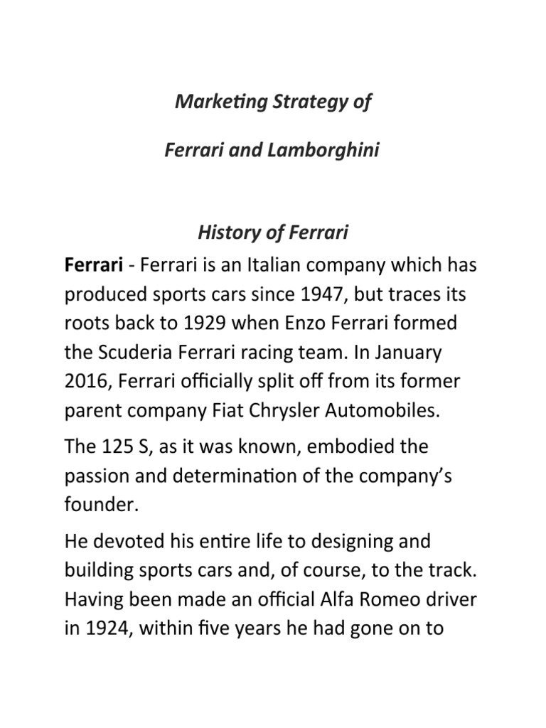 Marketing Statery of Ferrari and Lamborghini | PDF | Car | Sports Cars