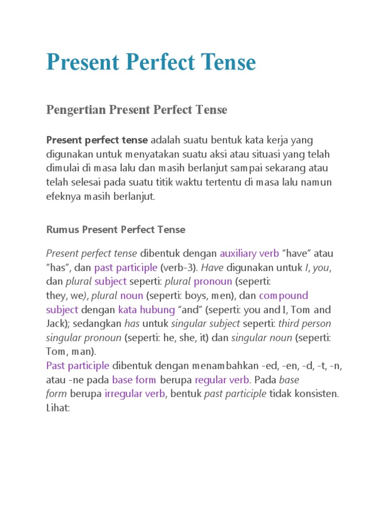 Present Perfect Tense (Materi) KLS Ix Baru e - Belajar | PDF