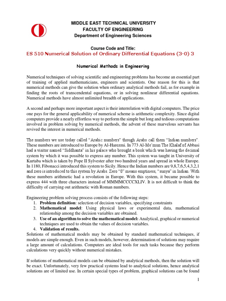 Numerical Solution of Ordinary Differential Equations Part 1 - Intro & Approximation | PDF ...