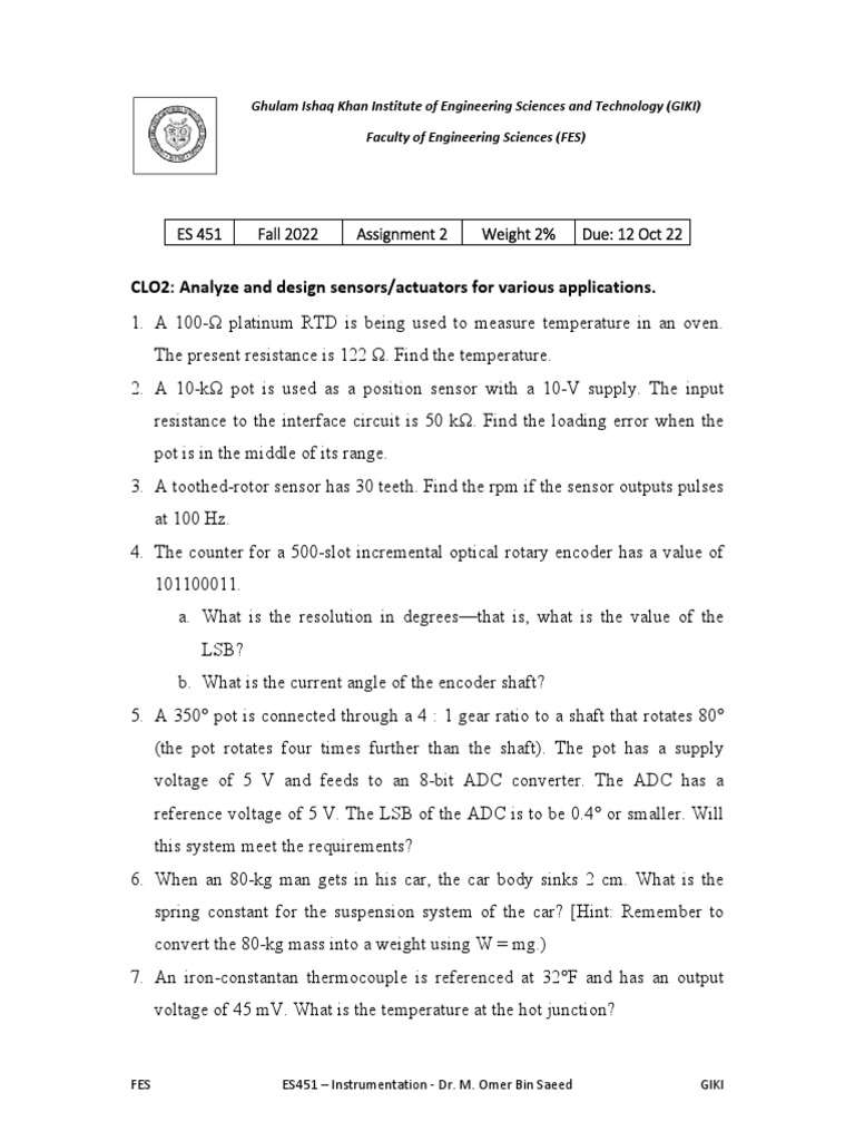 Assignment2 Es451 Mobs | PDF | Analog To Digital Converter | Thermocouple
