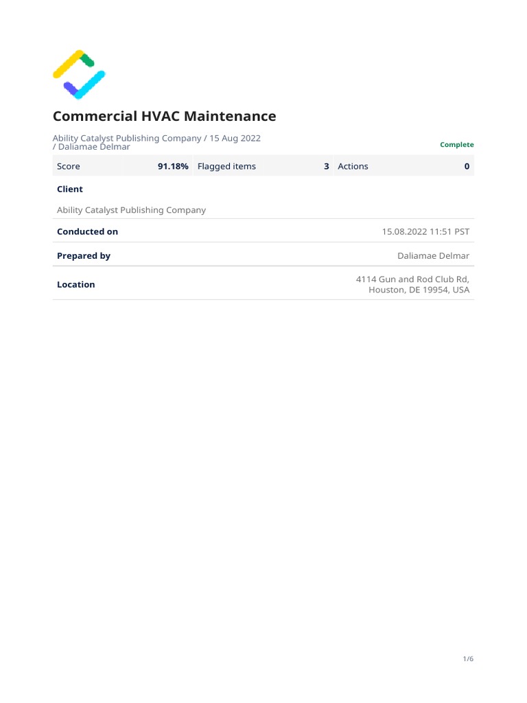 Commercial HVAC Maintenance Report | PDF | Thermostat | Applied And ...