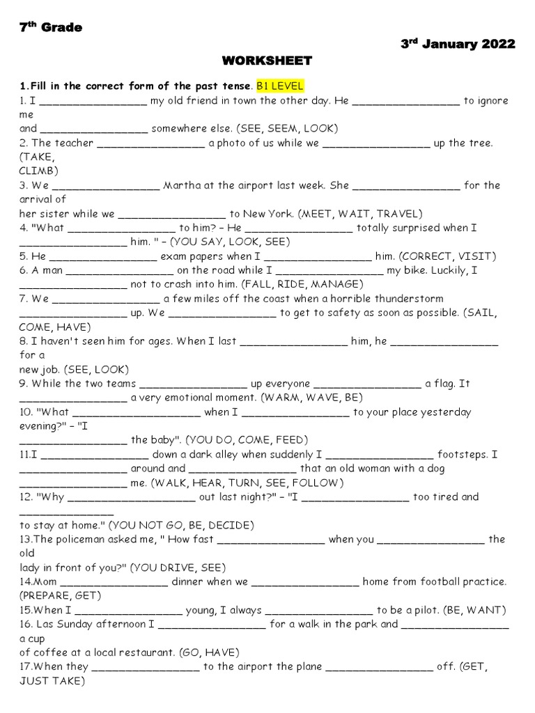 7th Grade-REVISION WORKSHEET | PDF