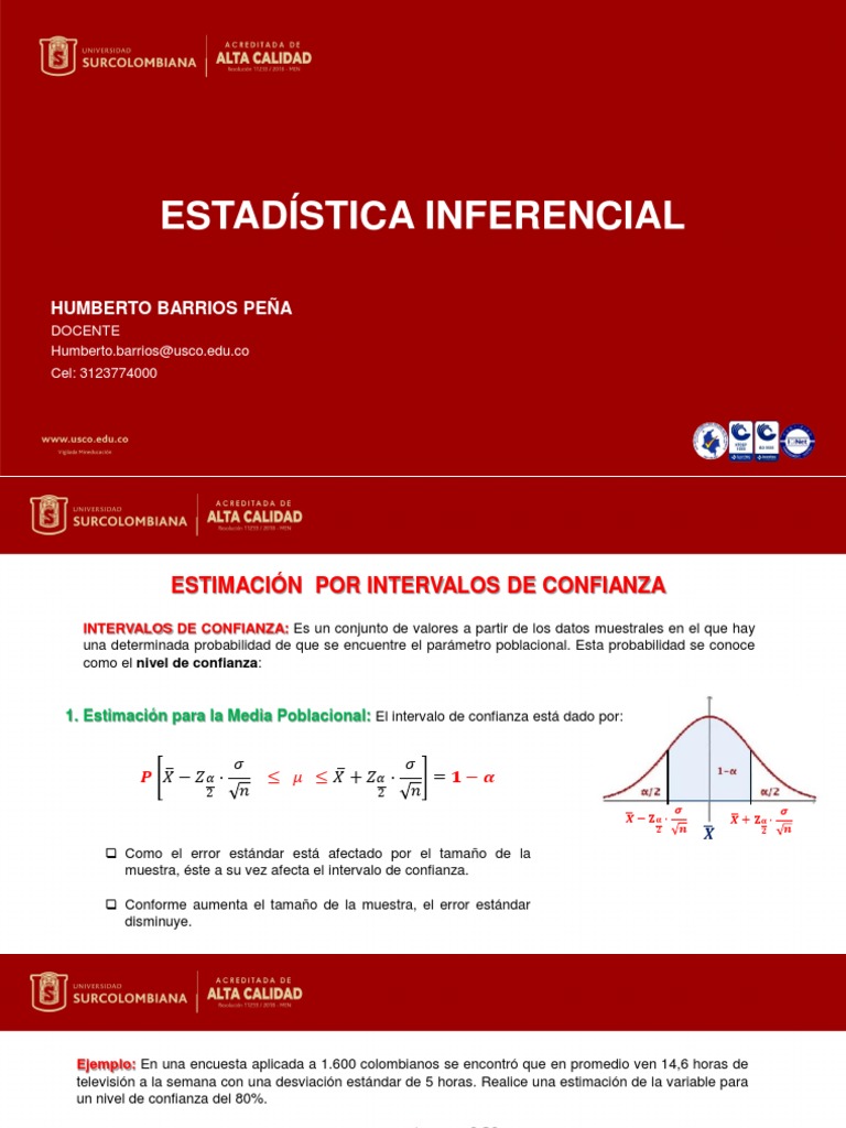 Presentación - (Estimaciones Por Intervalos de Confianza) Estadística Inferencial | PDF ...