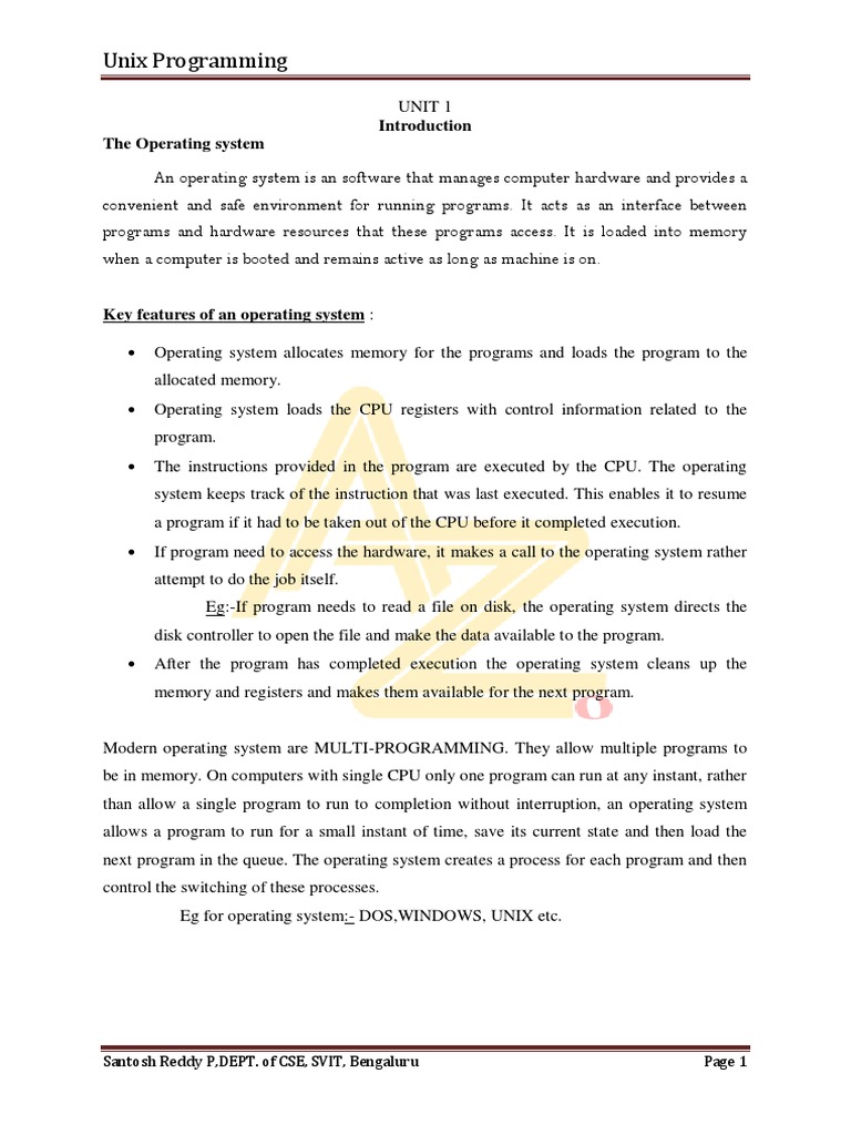 Unix Mod1azdocuments In Pdf Operating System Programming 