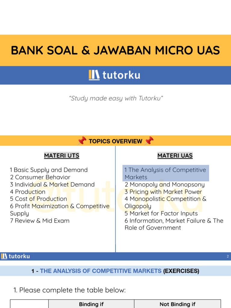 Answer Key Bank Soal Micro UAS - Tutorku - 2020 | PDF | Monopoly | Profit (Economics)