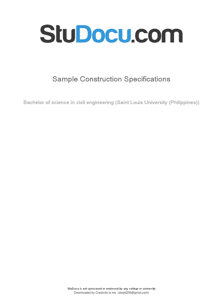 Sample Construction Specifications | PDF | Plumbing | Concrete