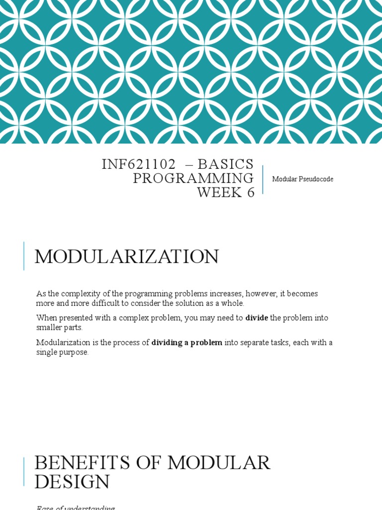 Modularization in Pseudocode Basics | PDF | Parameter (Computer Programming) | Programming