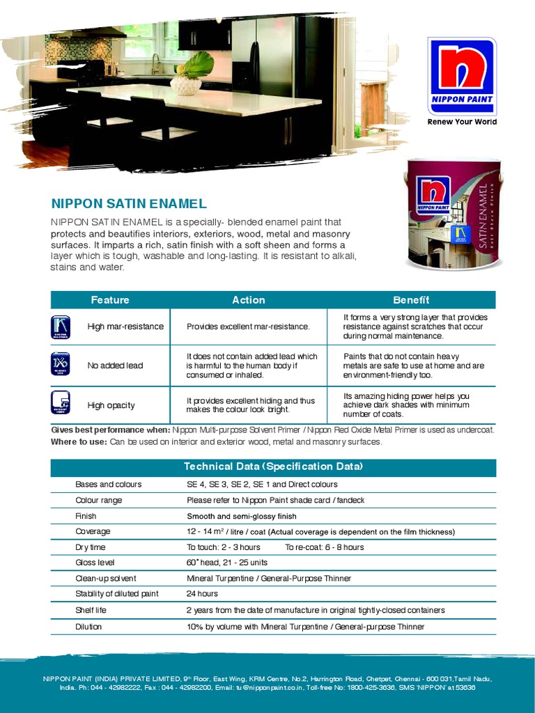 Nippon Paint Satin Enamel | PDF | Paint | Chemical Substances