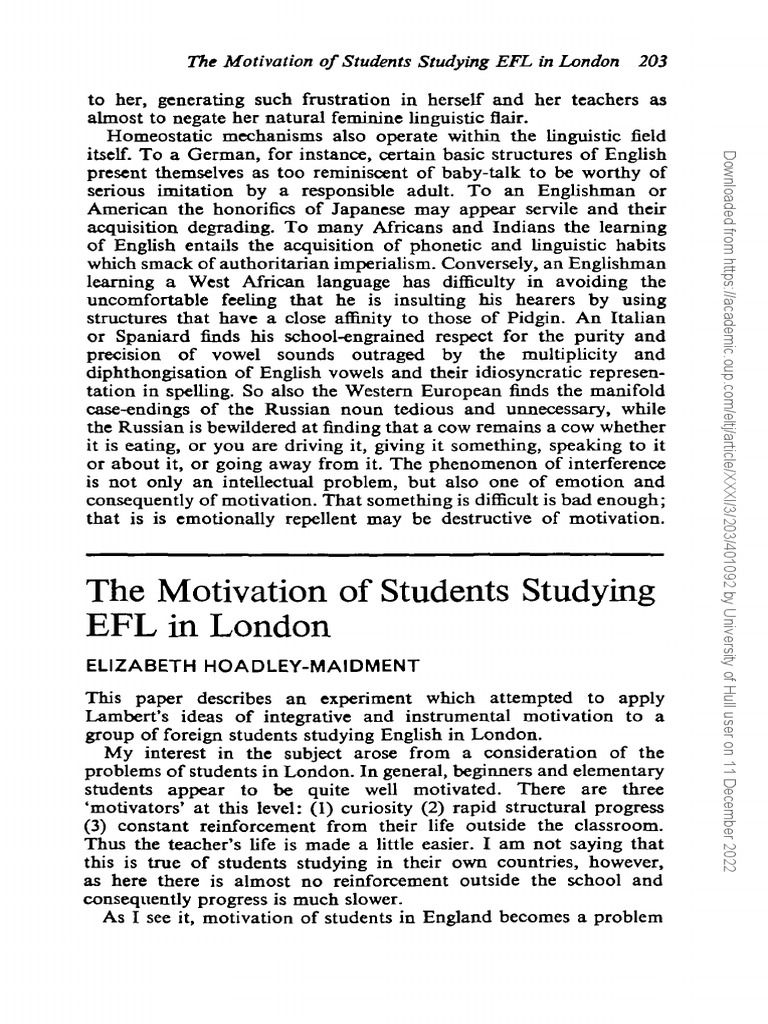 The Motivation of Students Studying EFL in London | PDF | Cost Of ...