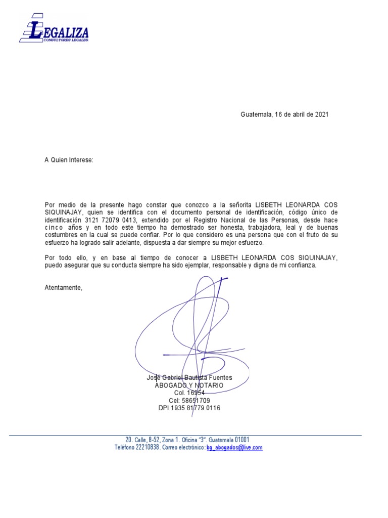 Carta de Recomendación Lisbeth Cos | PDF