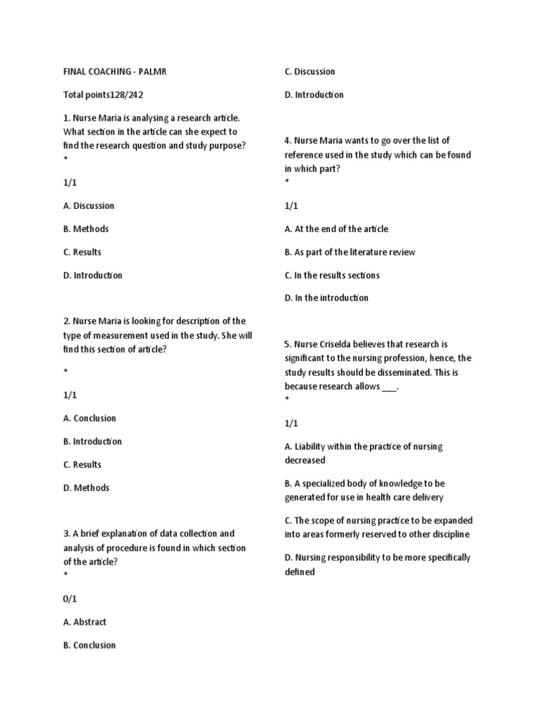 Final Coaching - Palmr | PDF | Experiment | Nursing