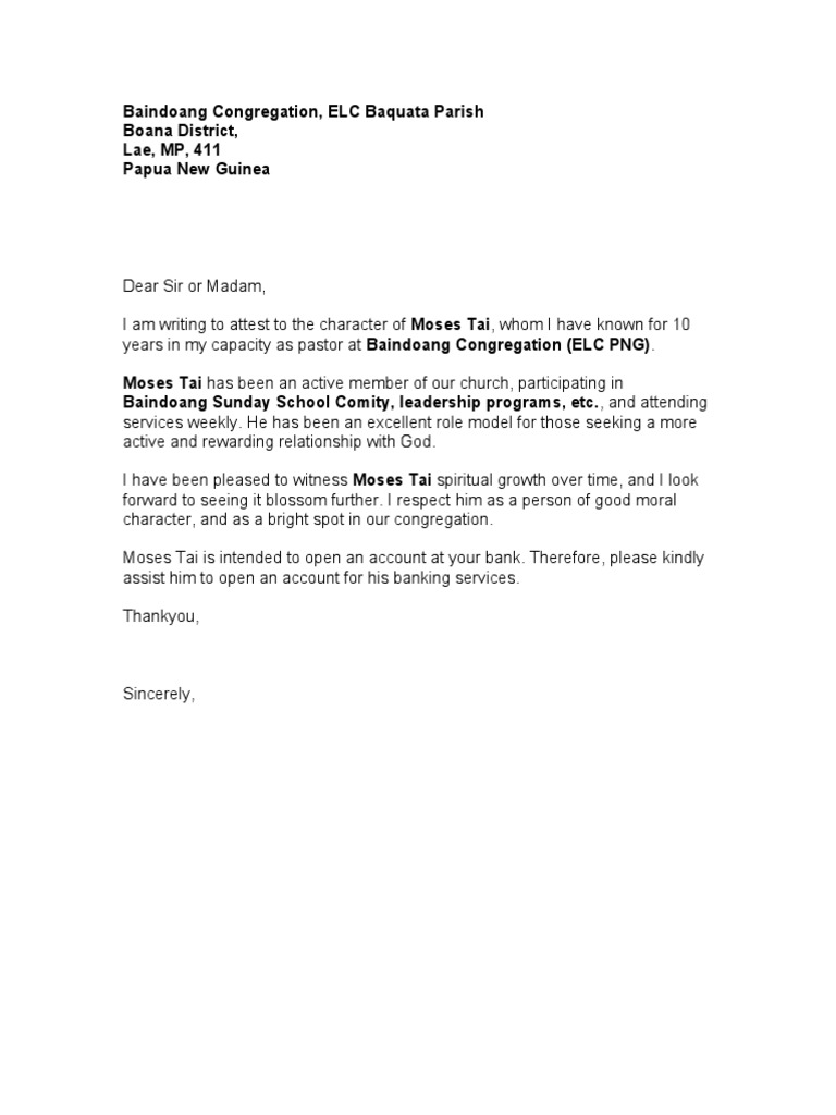 Character Reference Letter Pastor | PDF