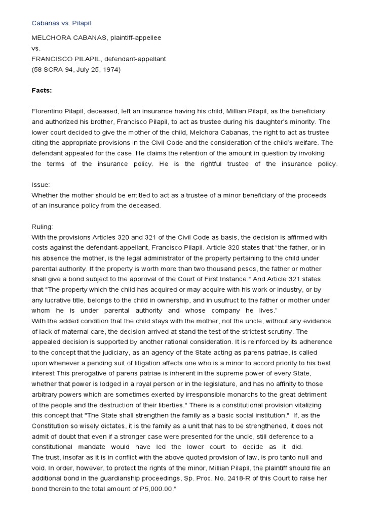 Parens Patria (Cabanas Vs Pilapil) | PDF | Insurance | Lawsuit