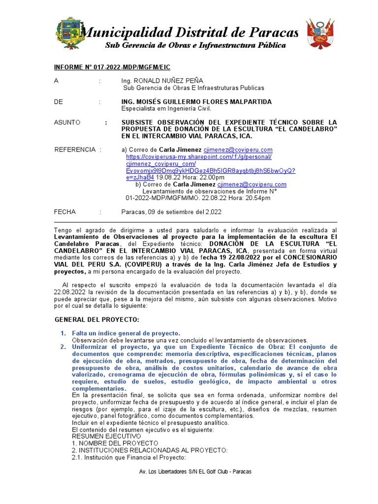 Informe #017 Expediente Covi Peru | PDF | Presupuesto | Acero