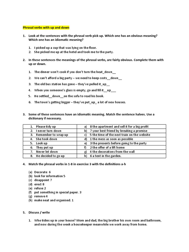 Phrasal Verbs: Up and Down Usage | PDF | Language Arts & Discipline