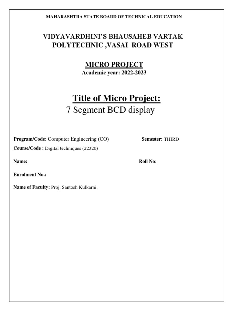 MVBPV Technical Education Board 7 Segment Display | PDF | Binary Coded Decimal | Computer Science
