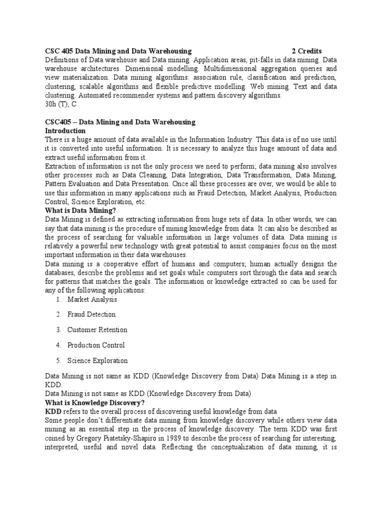 Data Mining and Warehousing Overview | PDF | Data Warehouse | Data Mining