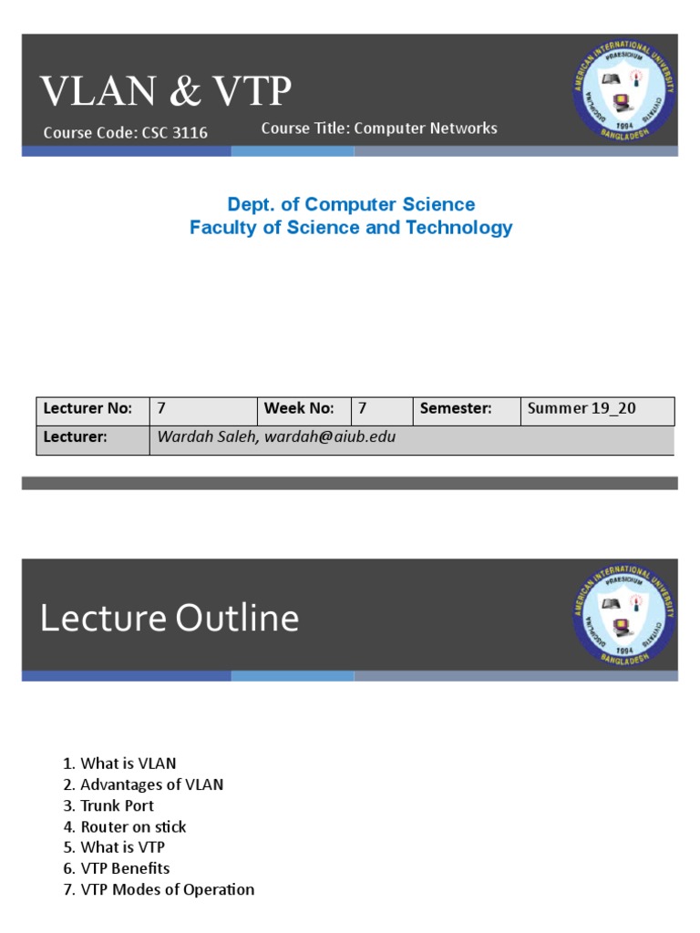 Lecture 7 VLAN VTP | PDF | Network Switch | Computer Network Lecture 7 VLAN VTP | PDF | Network Switch | Computer Network