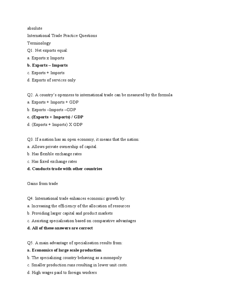 International Trade Quiz | PDF | Exchange Rate | Balance Of Payments