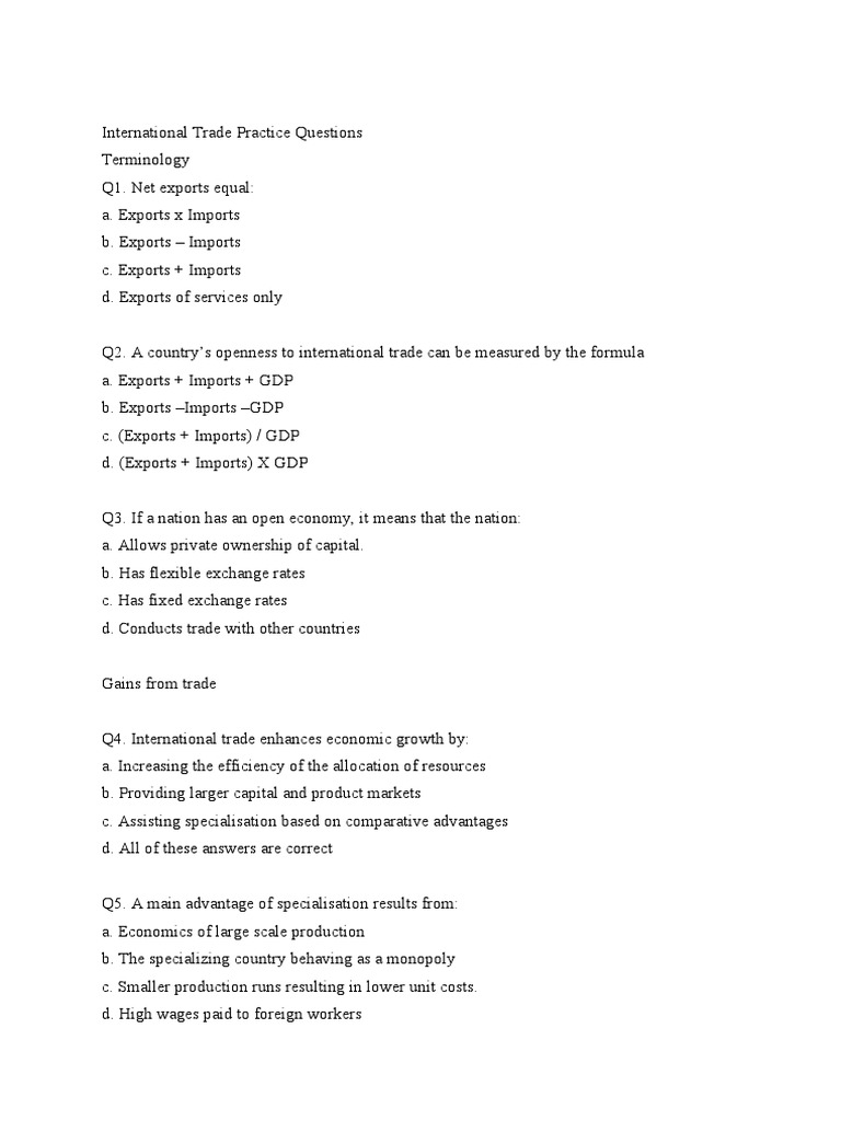 International Trade Exam Questions | PDF | Exchange Rate | Tariff