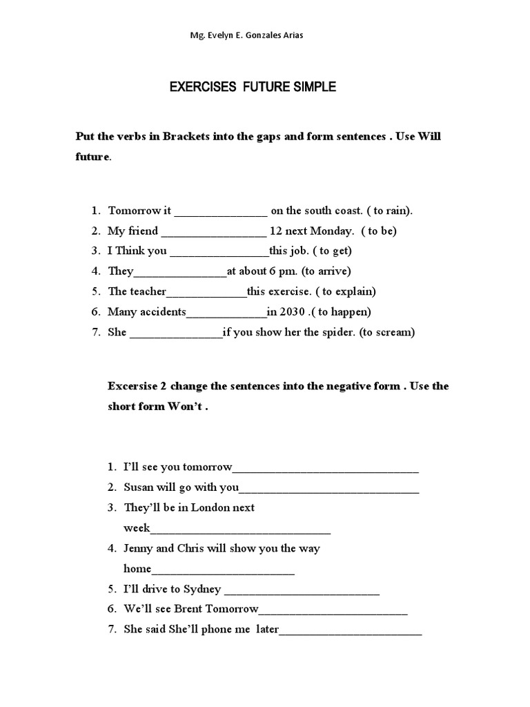 Future Simple Tense Exercises PDF | PDF | Language Arts & Discipline