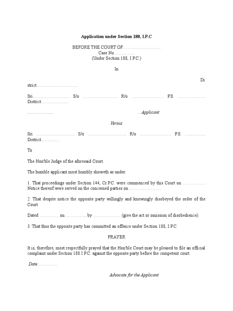 Application Under Section 188, I P C Drafting Miscellaneous Template | PDF