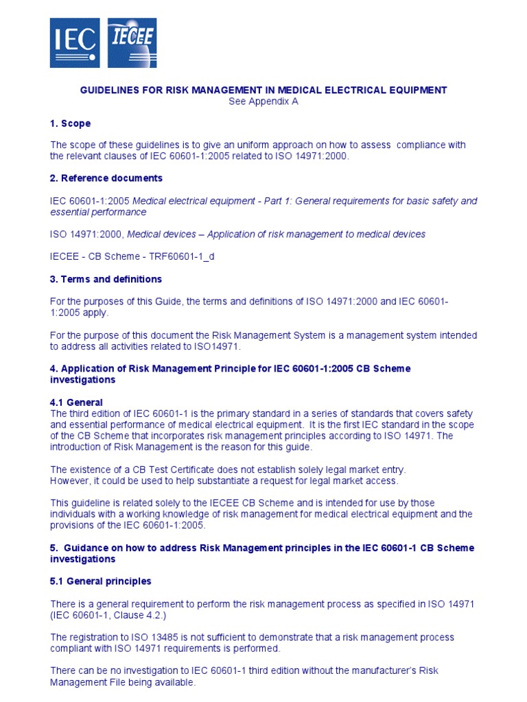 Guidelines For Risk Management in Medical Electrical Equip | PDF ...