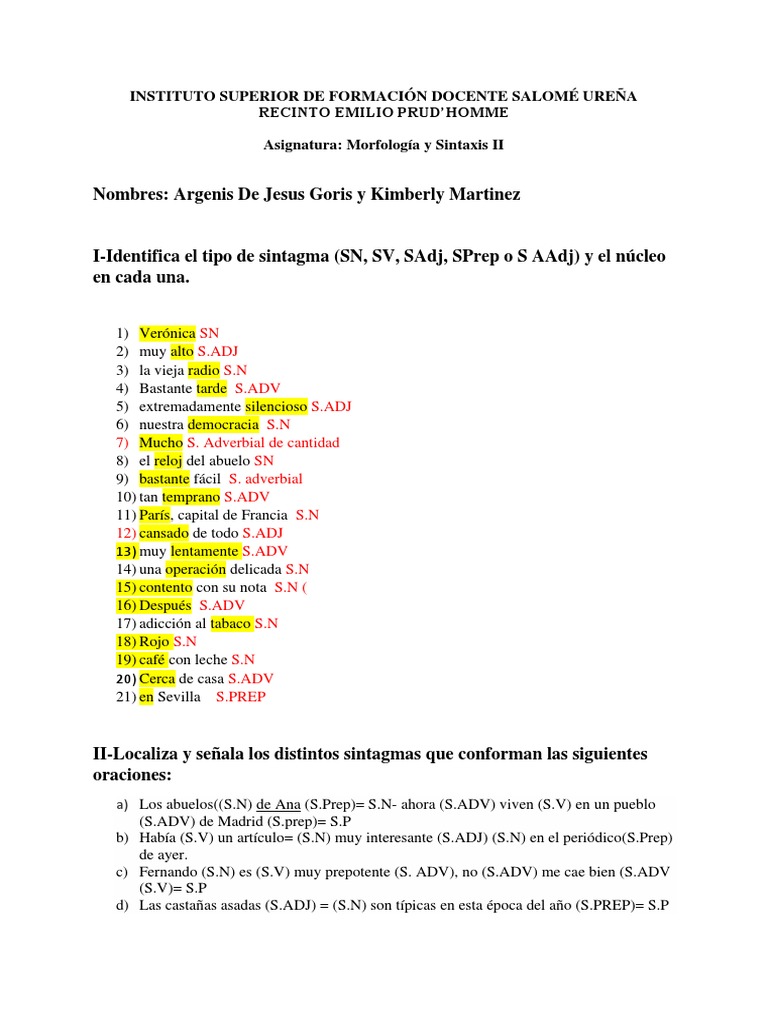 Ejercicios para Los Tipos de sintagmas-KyA | PDF Ejercicios para Los Tipos de sintagmas-KyA | PDF