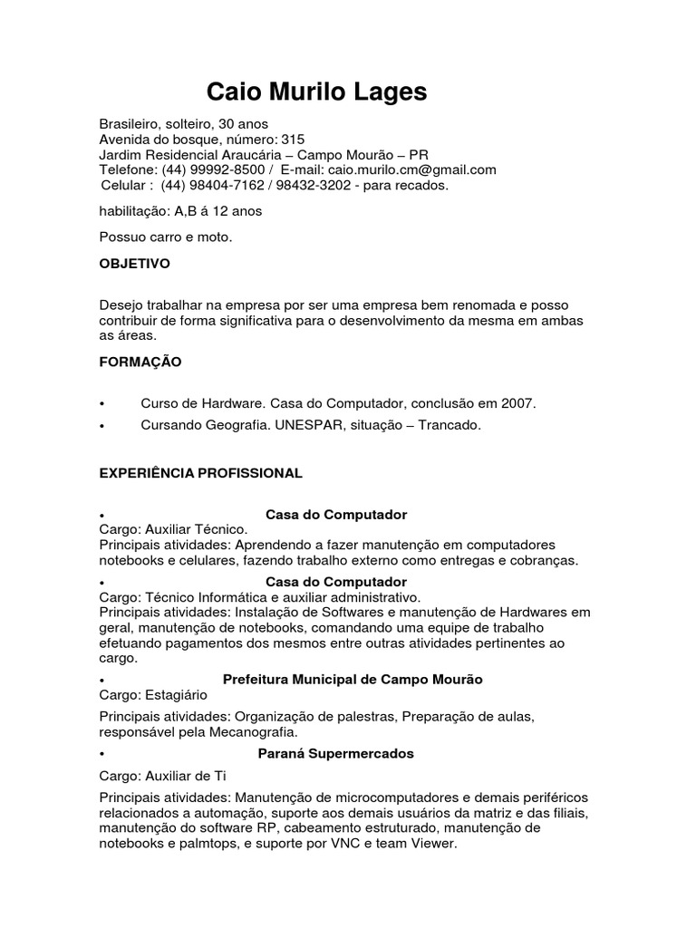 Caio Curriculo | PDF | Hardware de computador | Informática