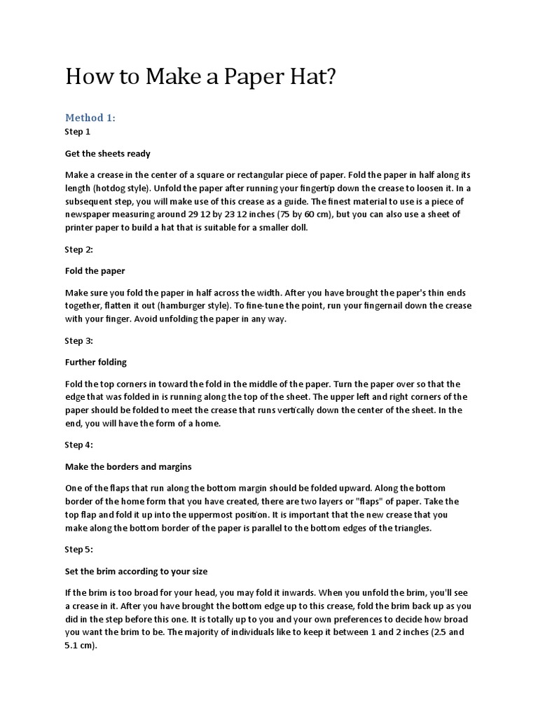 How To Make A Paper Hat | Download Free PDF | Adhesive | Hat