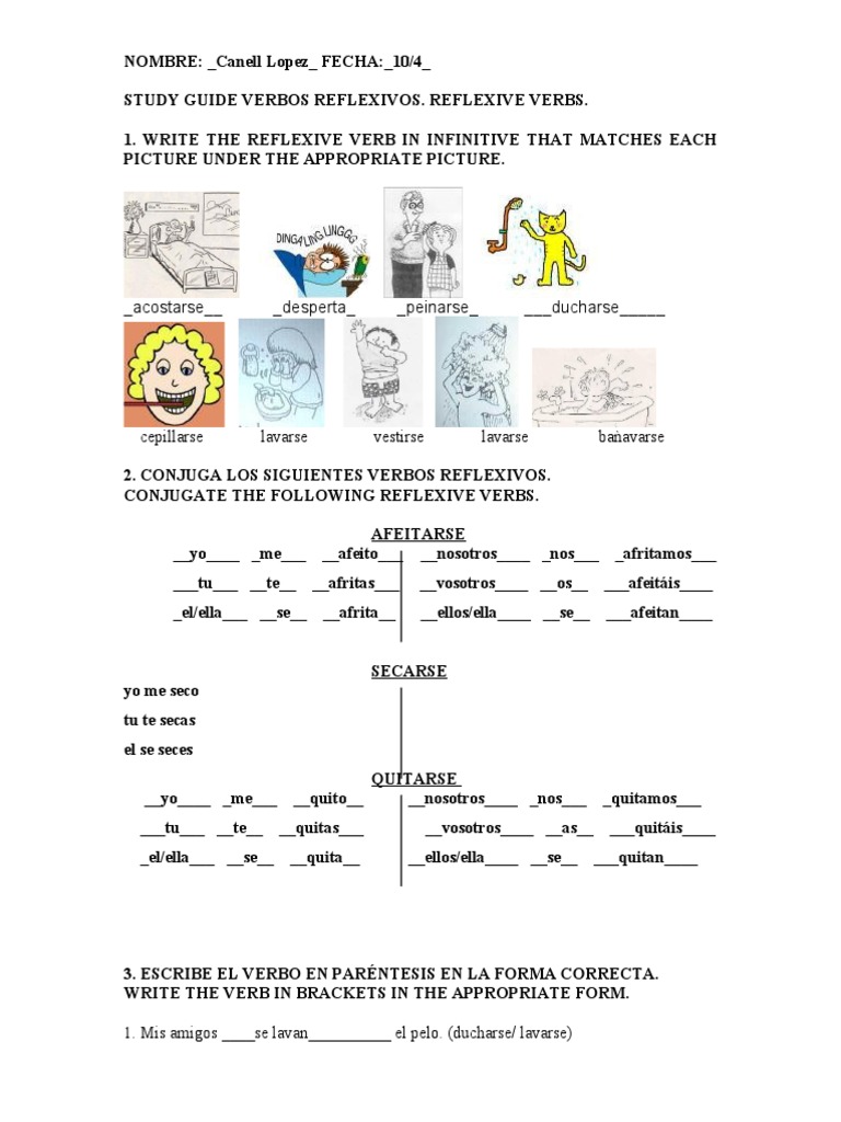Reflexive Pronouns Study Guide Modified | PDF