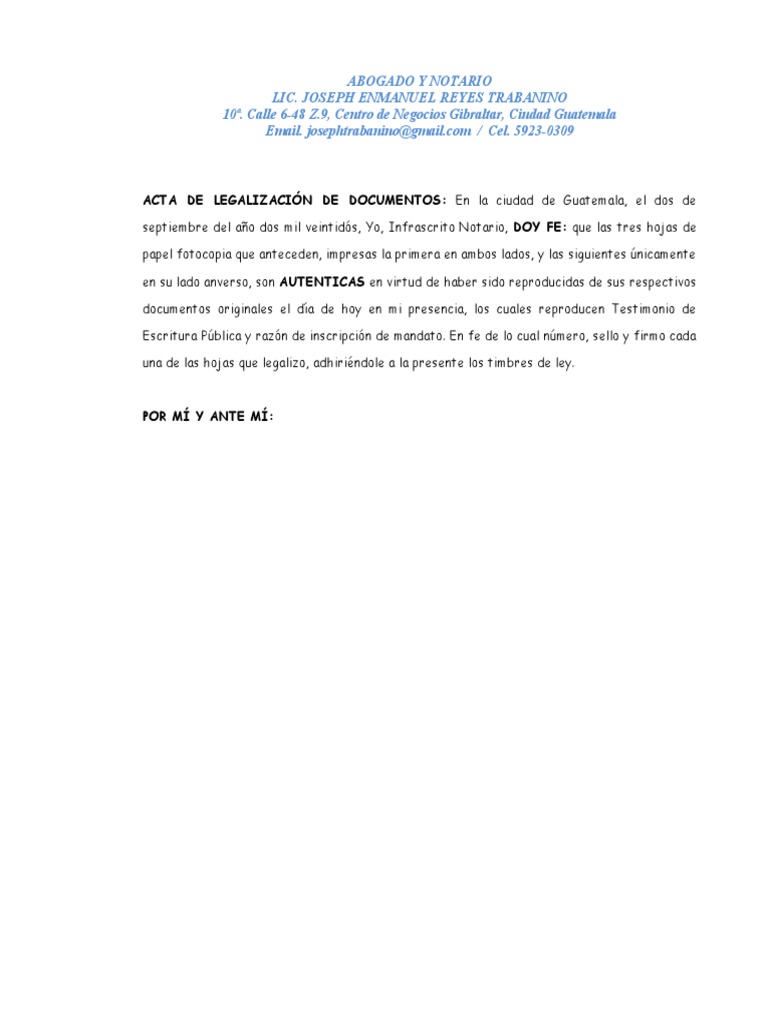 Acta de Legalización de Documento | PDF | Derecho