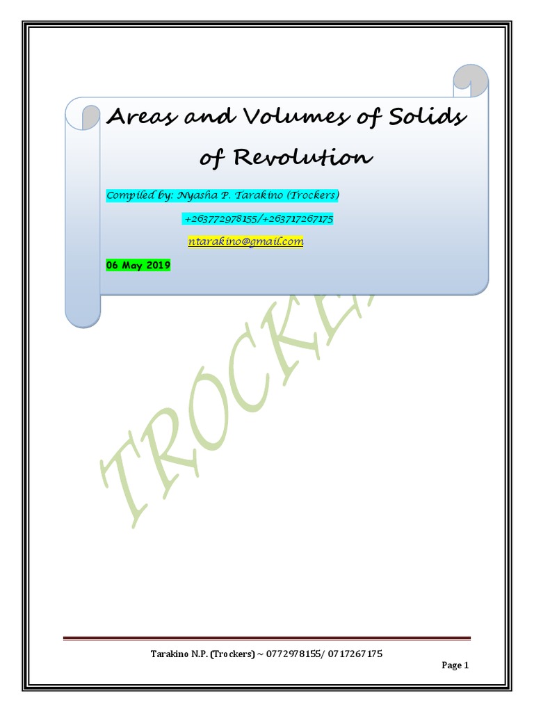 Areas and Volumes of Revolution | PDF | Area | Cartesian Coordinate System