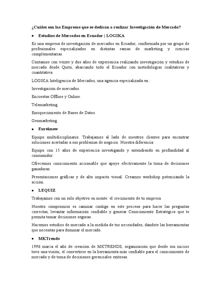 Cuáles Son Las Empresas Que Se Dedican A Realizar Investigación de ... Cuáles Son Las Empresas Que Se Dedican A Realizar Investigación de ...