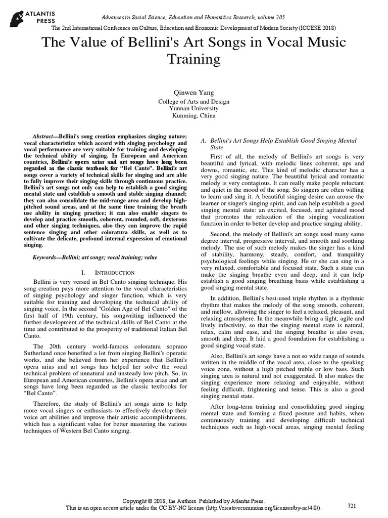 The Value of Bellini's Art Songs in Vocal Music Training: Qinwen Yang ...