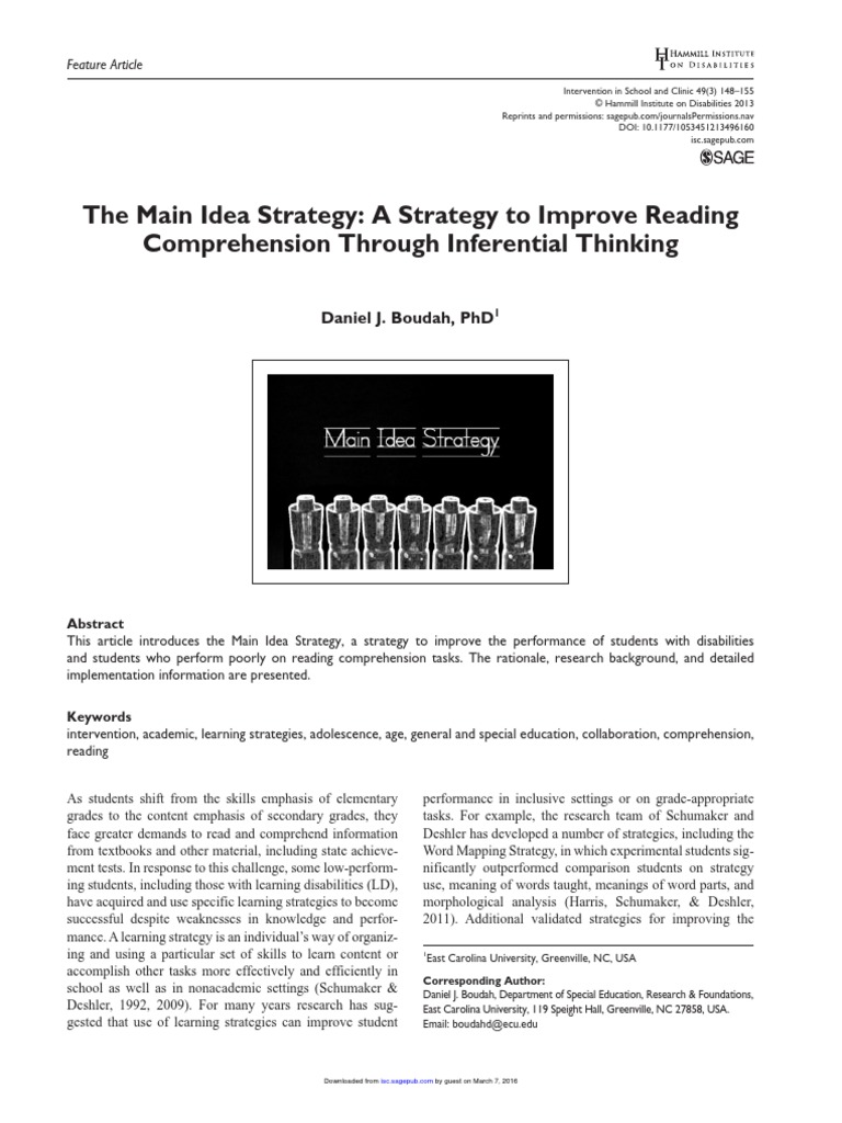 The Main Idea Strategy A Strategy To Improve Readi | PDF | Reading ...