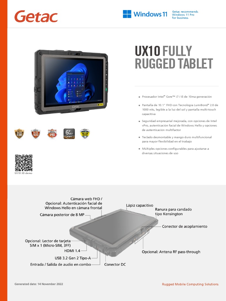 Getac Ux10 Product Es Latam | PDF | USB | Microprocesador
