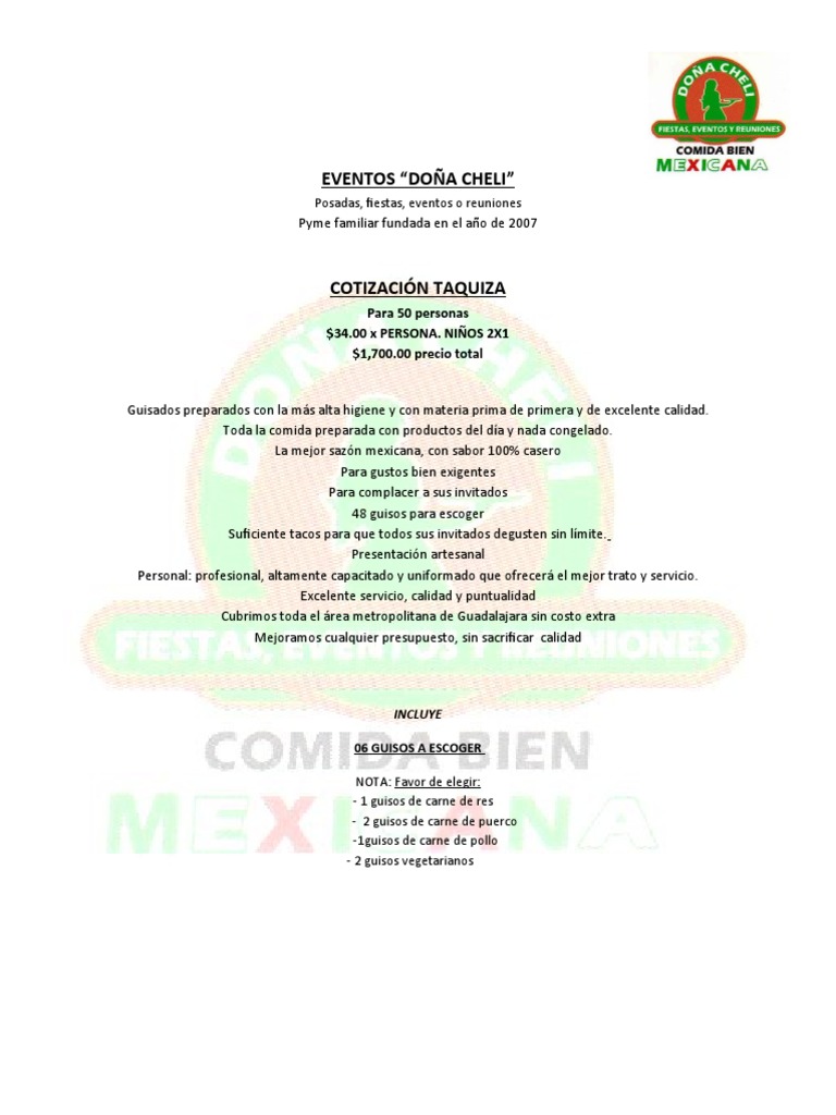 Cotizacion Taquiza | PDF | Alimentos | Cocina