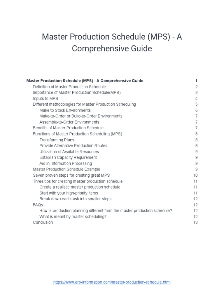 Master Production Schedule MPS | PDF | Scheduling (Production Processes ...